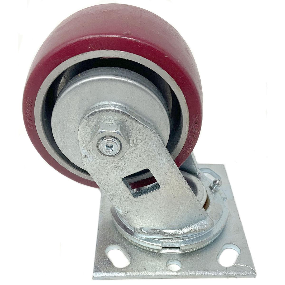 4" x 2" Swivel Caster, Maroon on Poly, Thread Guard